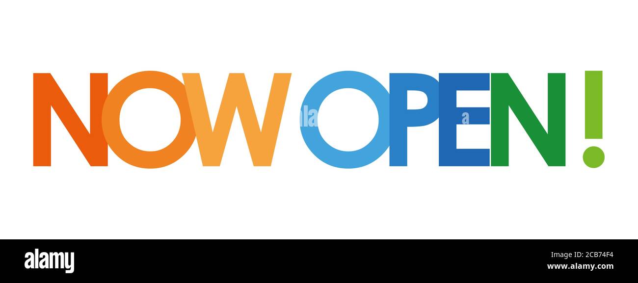 now open text in white background Stock Photo - Alamy