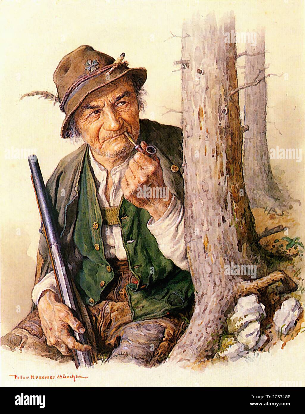 Kraemer Peter - a Hunter - German School - 19th Century Stock Photo - Alamy