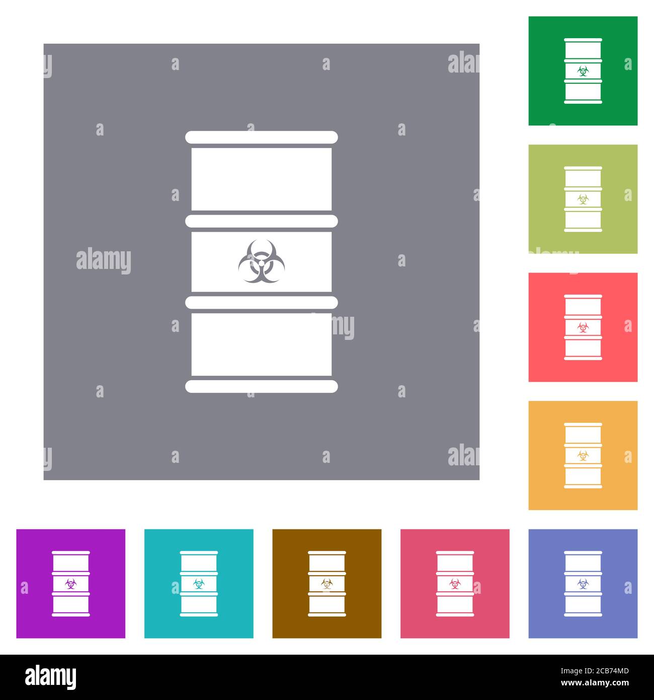 Biohazard waste flat icons on simple color square backgrounds Stock ...