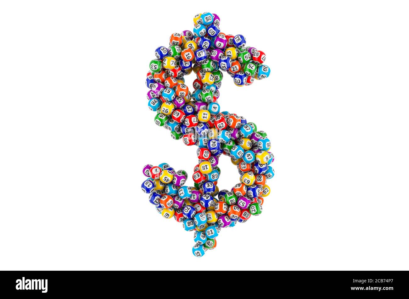 Dollar sign from colored lottery balls. 3D rendering isolated on white ...