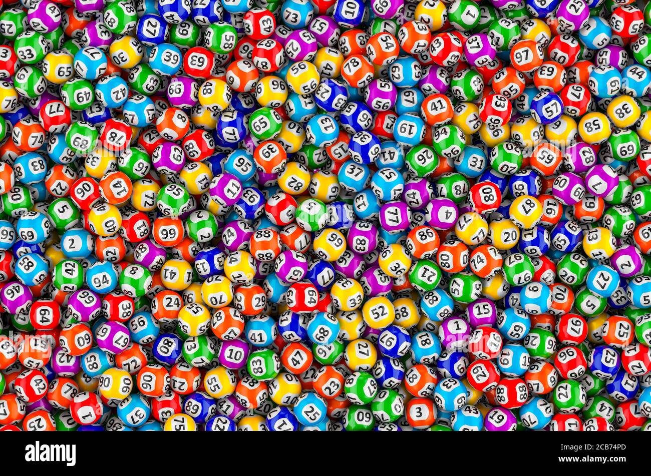 Background from colored lottery balls, top view. 3D rendering Stock ...
