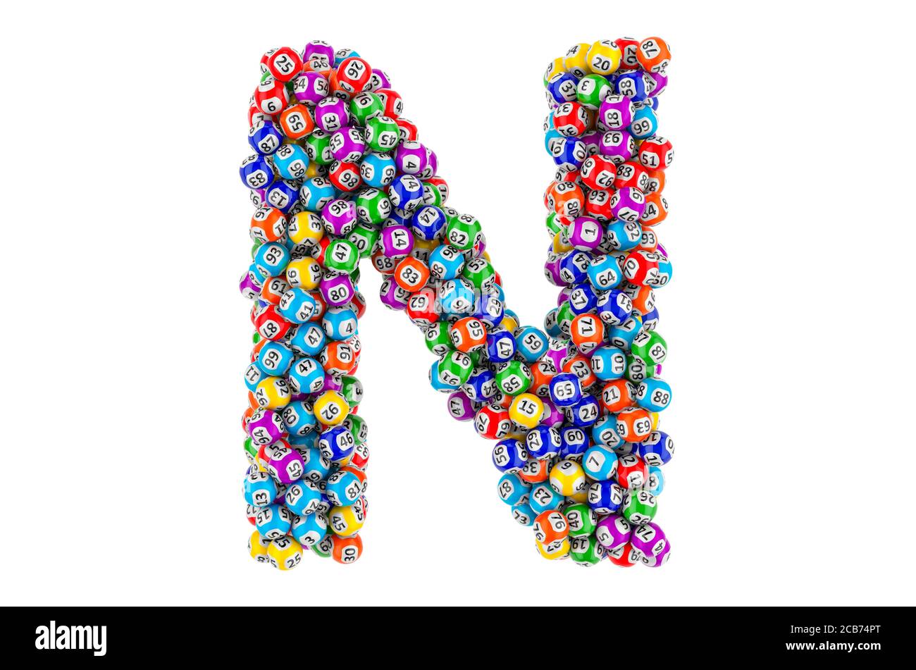 Letter N, from lottery balls. 3D rendering isolated on white background ...