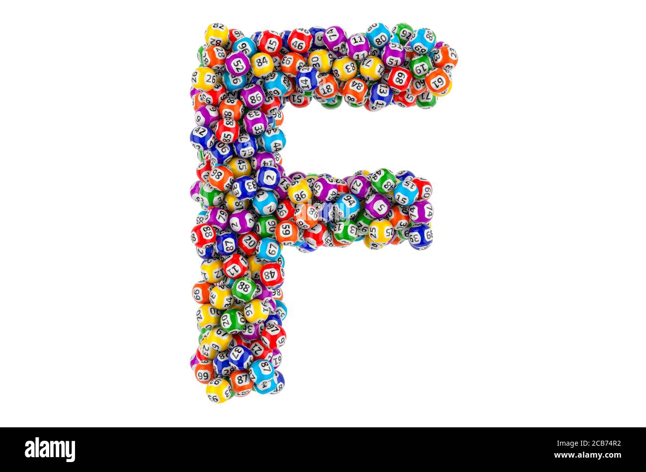 Letter F, from lottery balls. 3D rendering isolated on white background ...