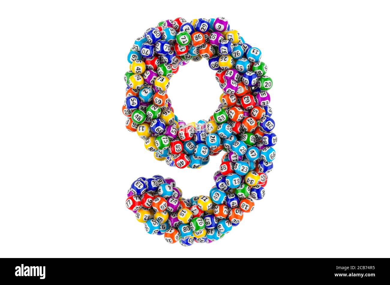 Number 9, from colored lottery balls, 3D rendering isolated on white ...