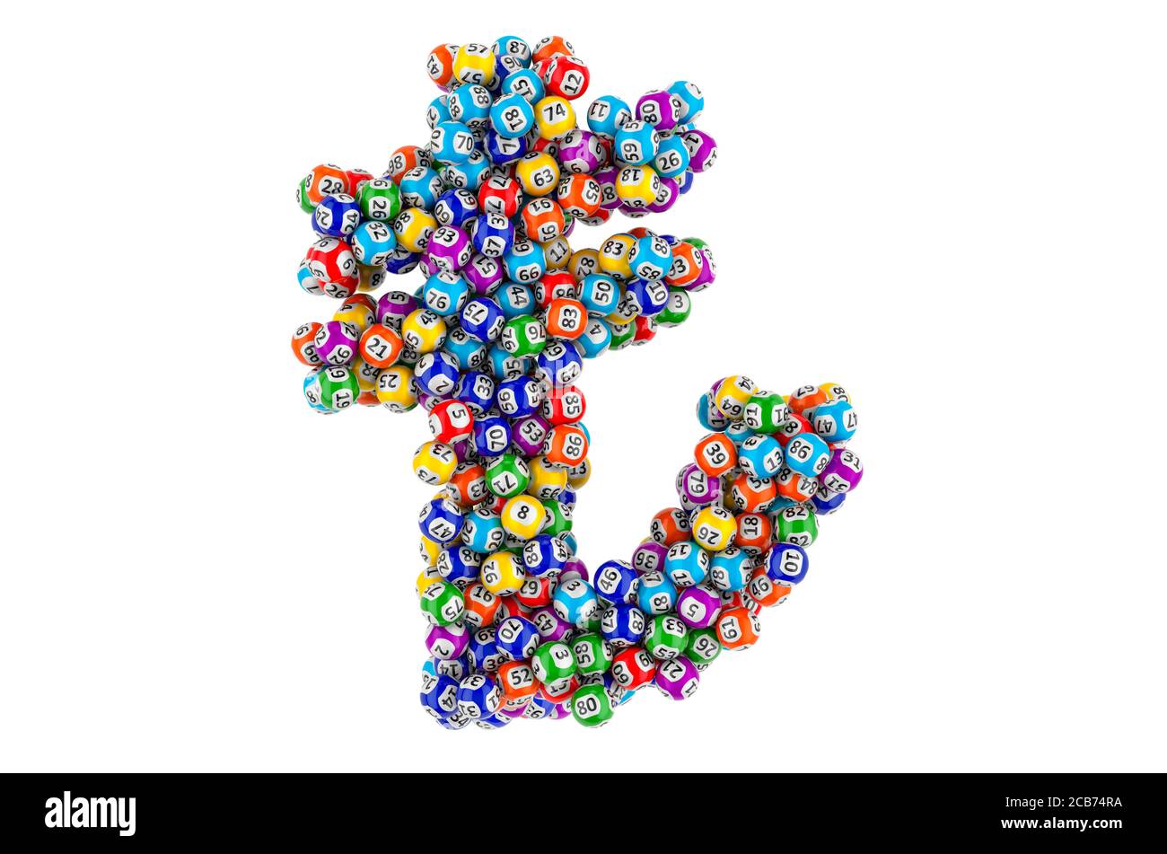 Lira sign from colored lottery balls. 3D rendering isolated on white ...
