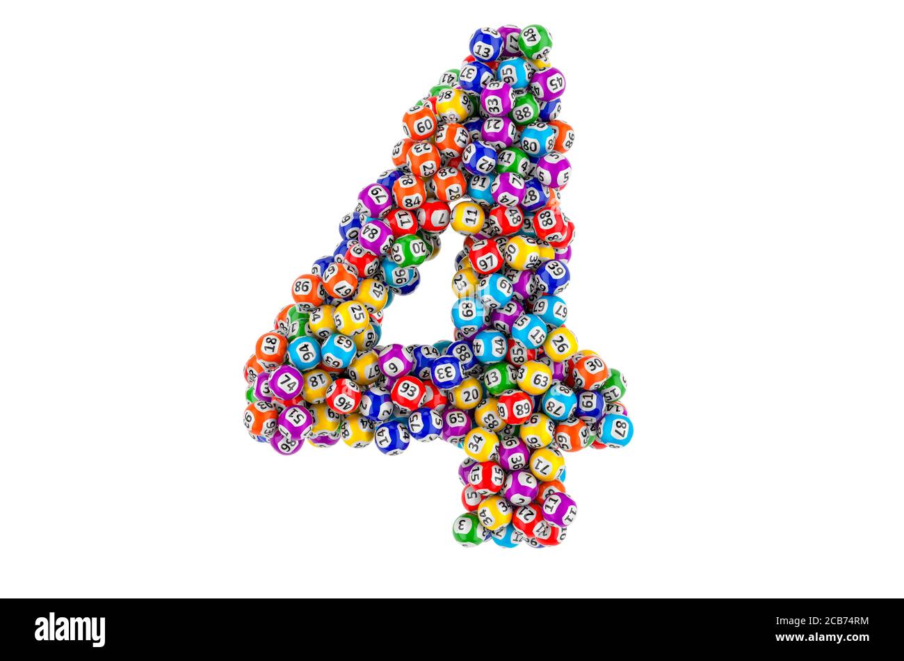 Number 4, from colored lottery balls, 3D rendering isolated on white ...