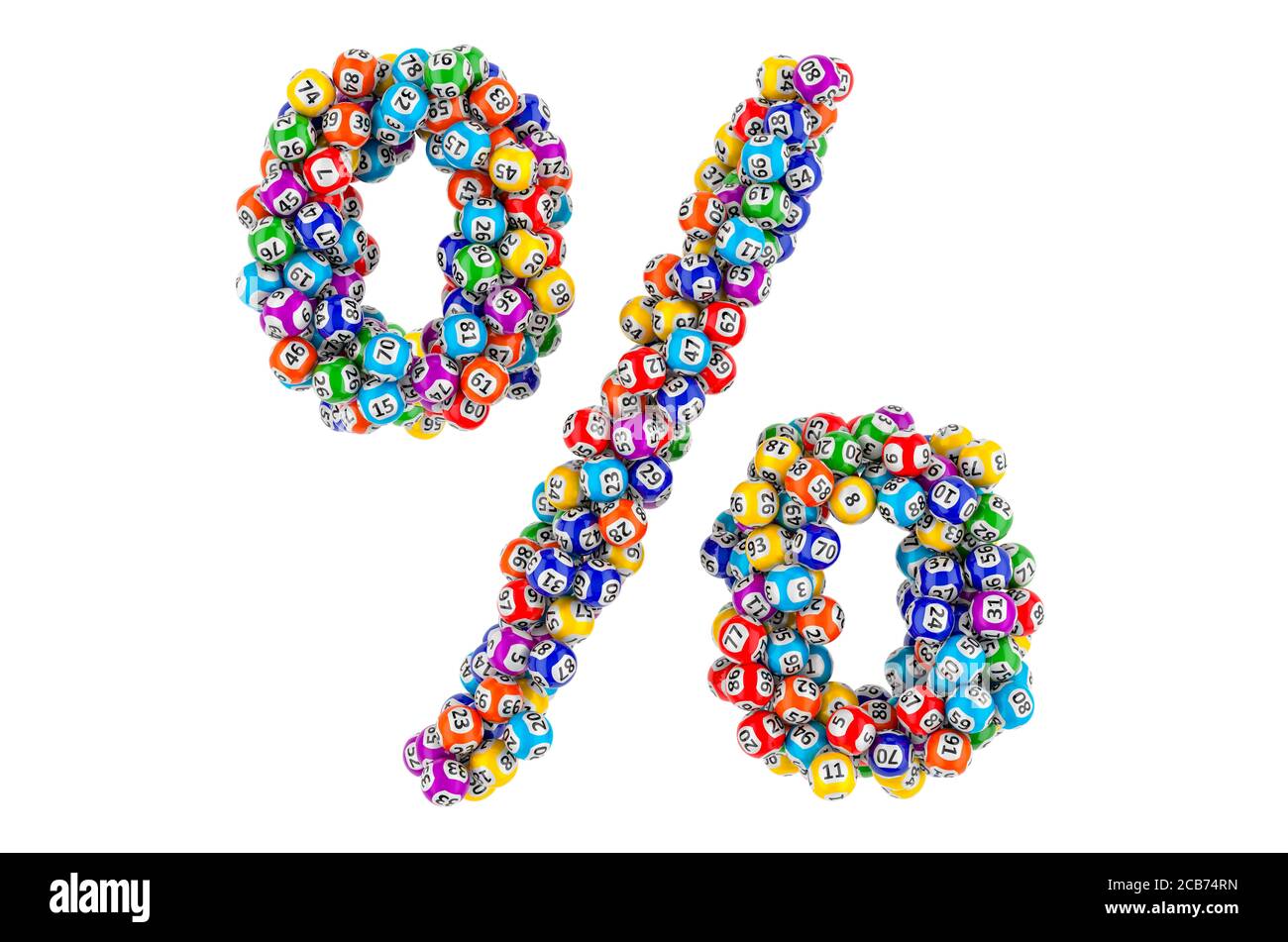 Percent symbol from colored lottery balls. 3D rendering isolated on ...