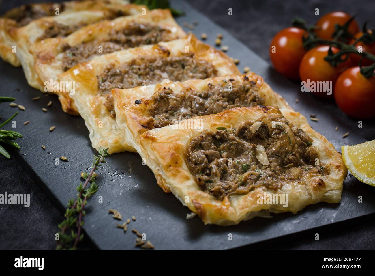 Sfeeha - Meat Pies Sfeeha open meat pie Stock Photo - Alamy