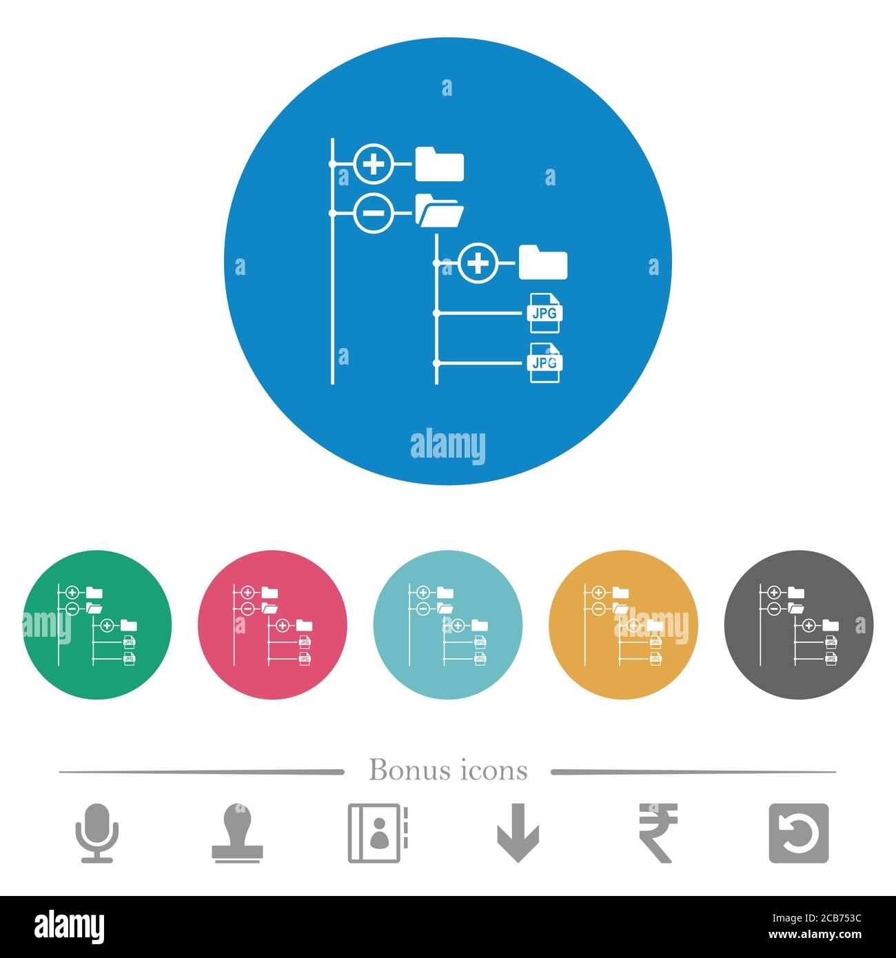 File browser with jpg files flat white icons on round color backgrounds ...