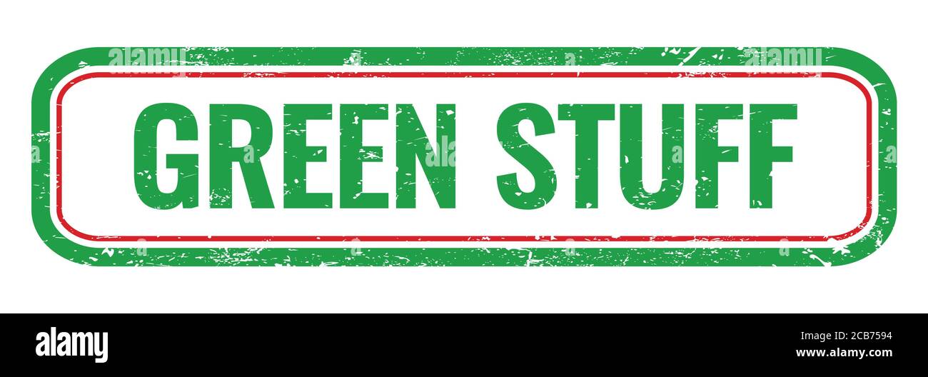 GREEN STUFF green grungy rectangle stamp sign Stock Photo - Alamy