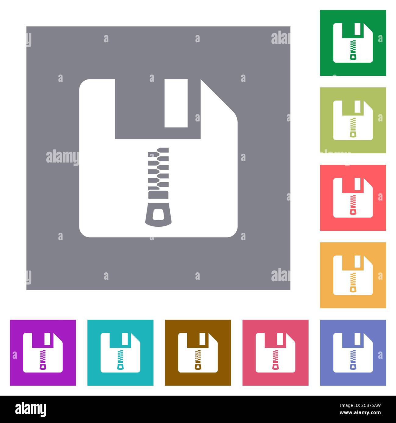 Compressed file flat icons on simple color square backgrounds Stock ...