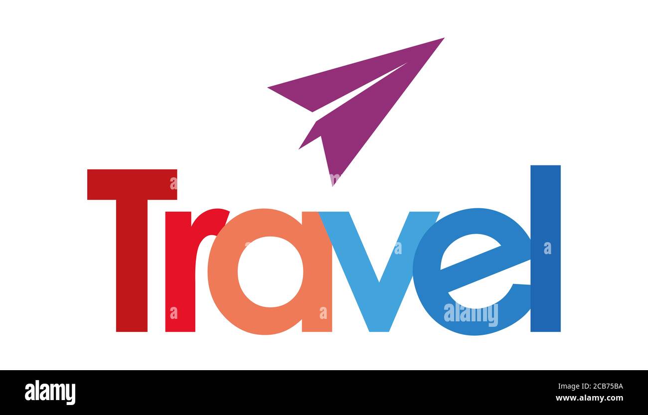 travel text and paper plane in white background Stock Photo - Alamy