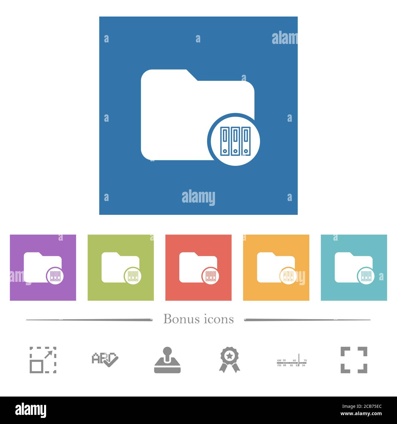 Archive directory flat white icons in square backgrounds. 6 bonus icons ...