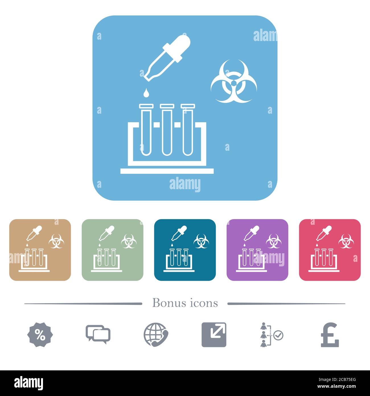 Biological experiment white flat icons on color rounded square ...