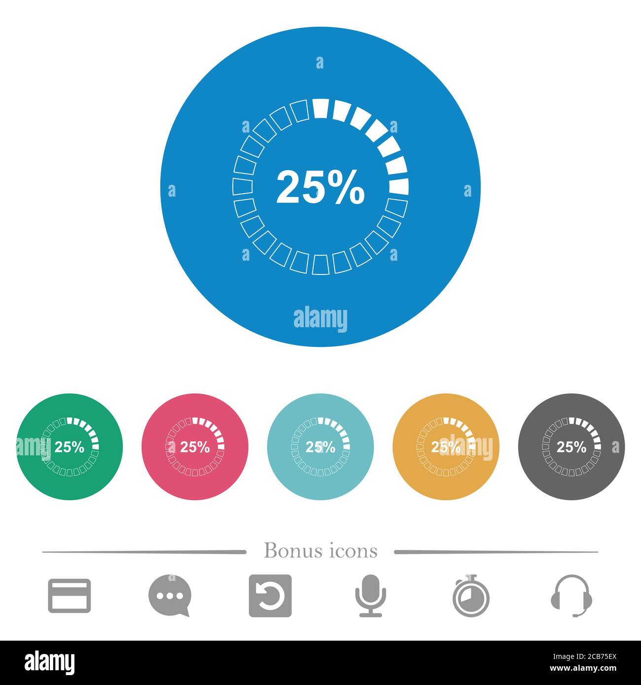 25 percent loaded flat white icons on round color backgrounds. 6 bonus ...