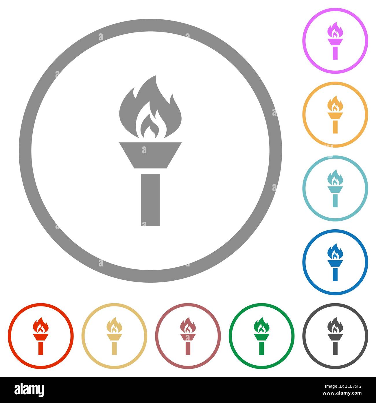 Torch flat color icons in round outlines on white background Stock ...
