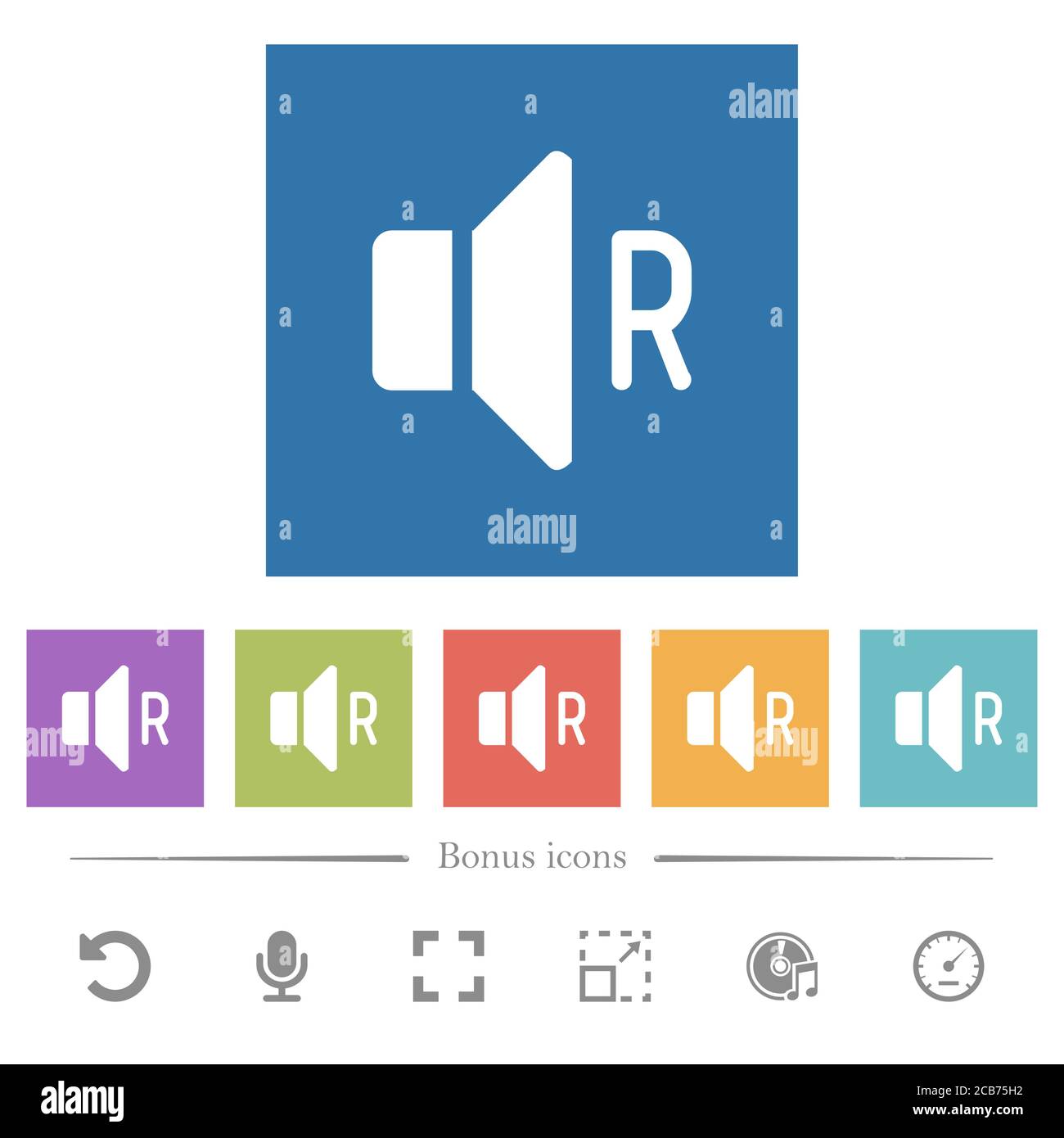 Right audio channel flat white icons in square backgrounds. 6 bonus ...