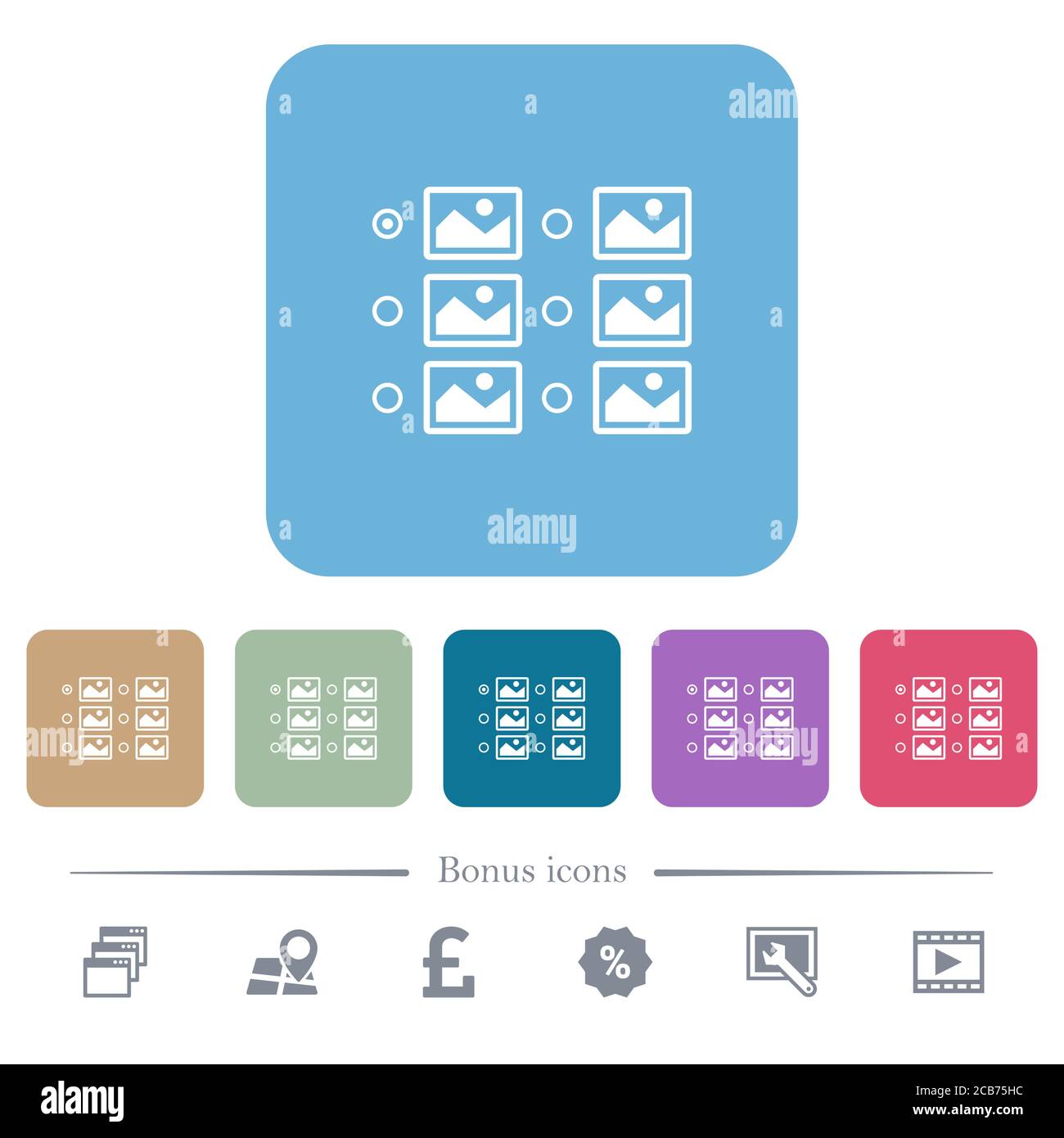Single image selection with radio buttons white flat icons on color ...