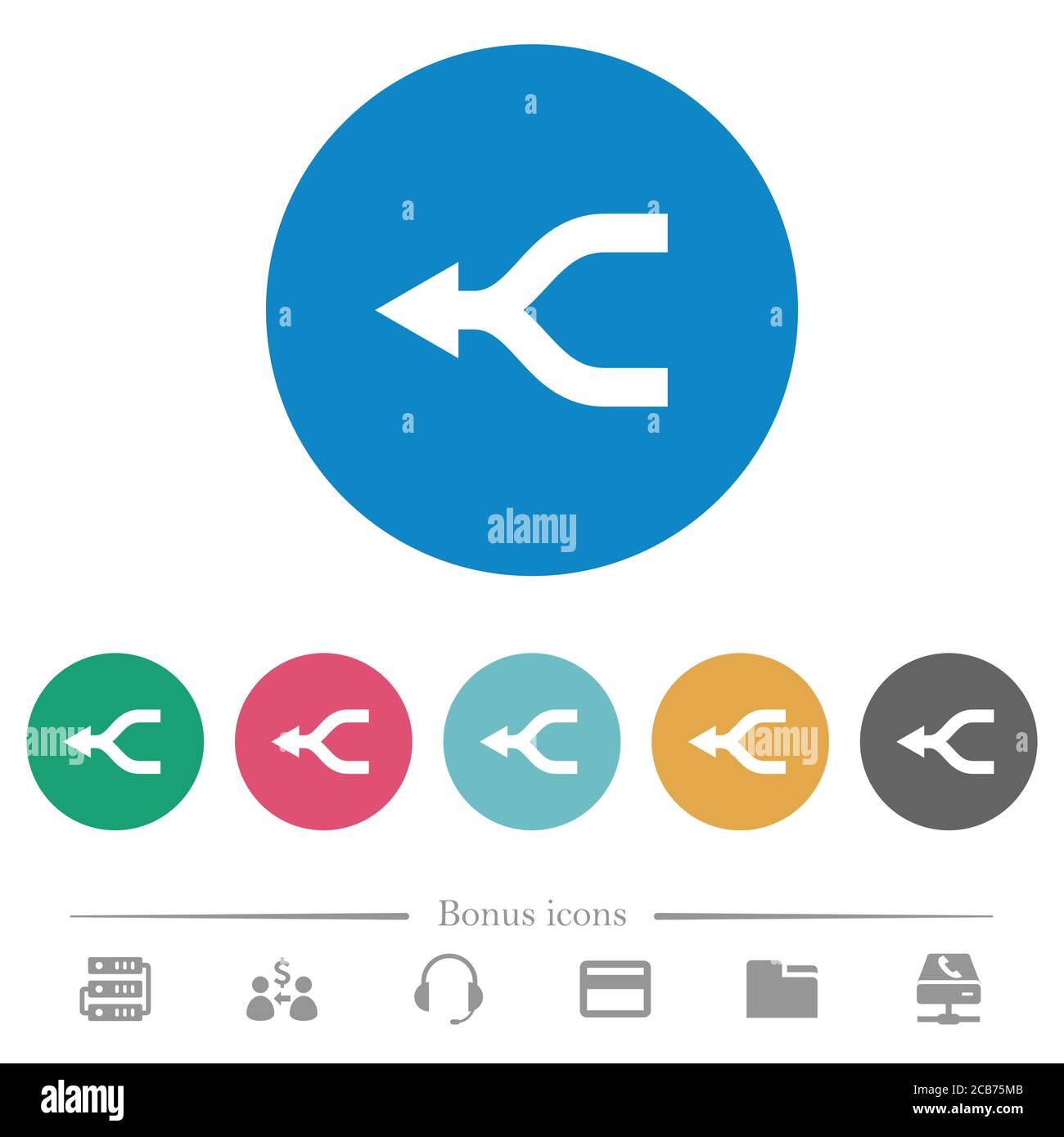 Merge arrows left flat white icons on round color backgrounds. 6 bonus ...