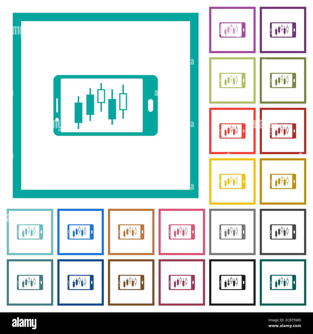 Mobile broker landscape mode flat color icons with quadrant frames on ...