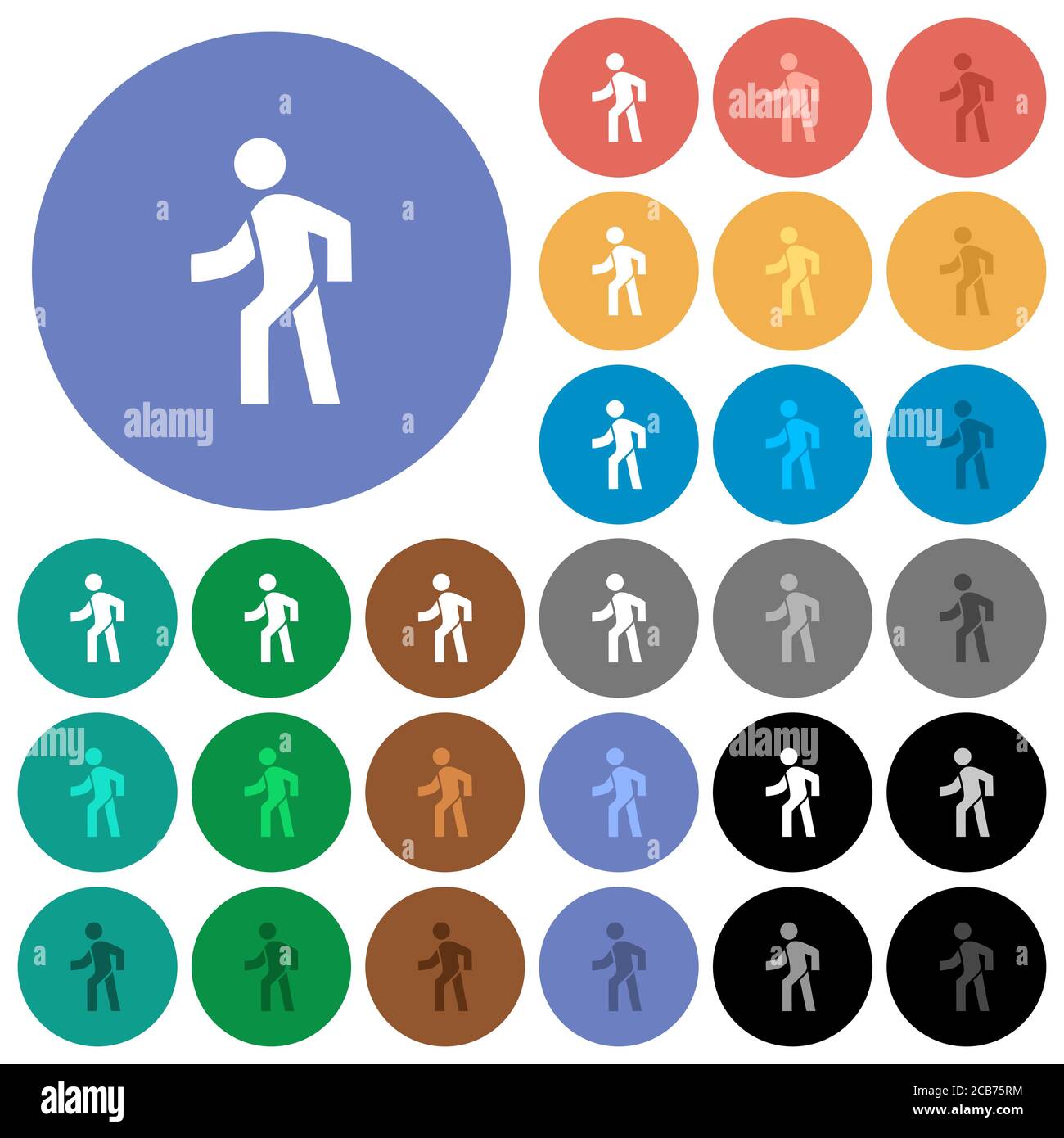 Man walking left multi colored flat icons on round backgrounds ...