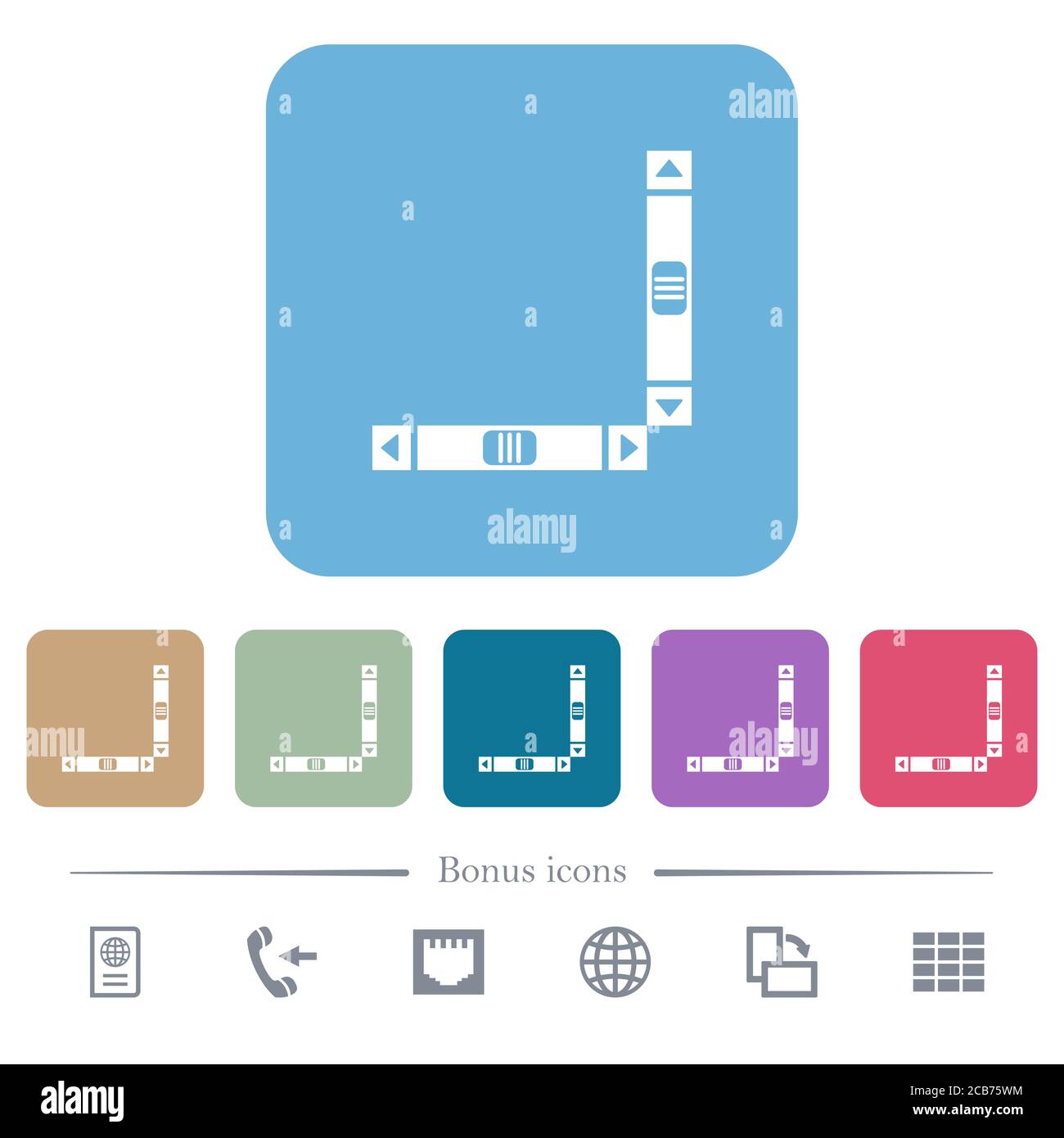Vertical and horizontal scroll bars white flat icons on color rounded ...