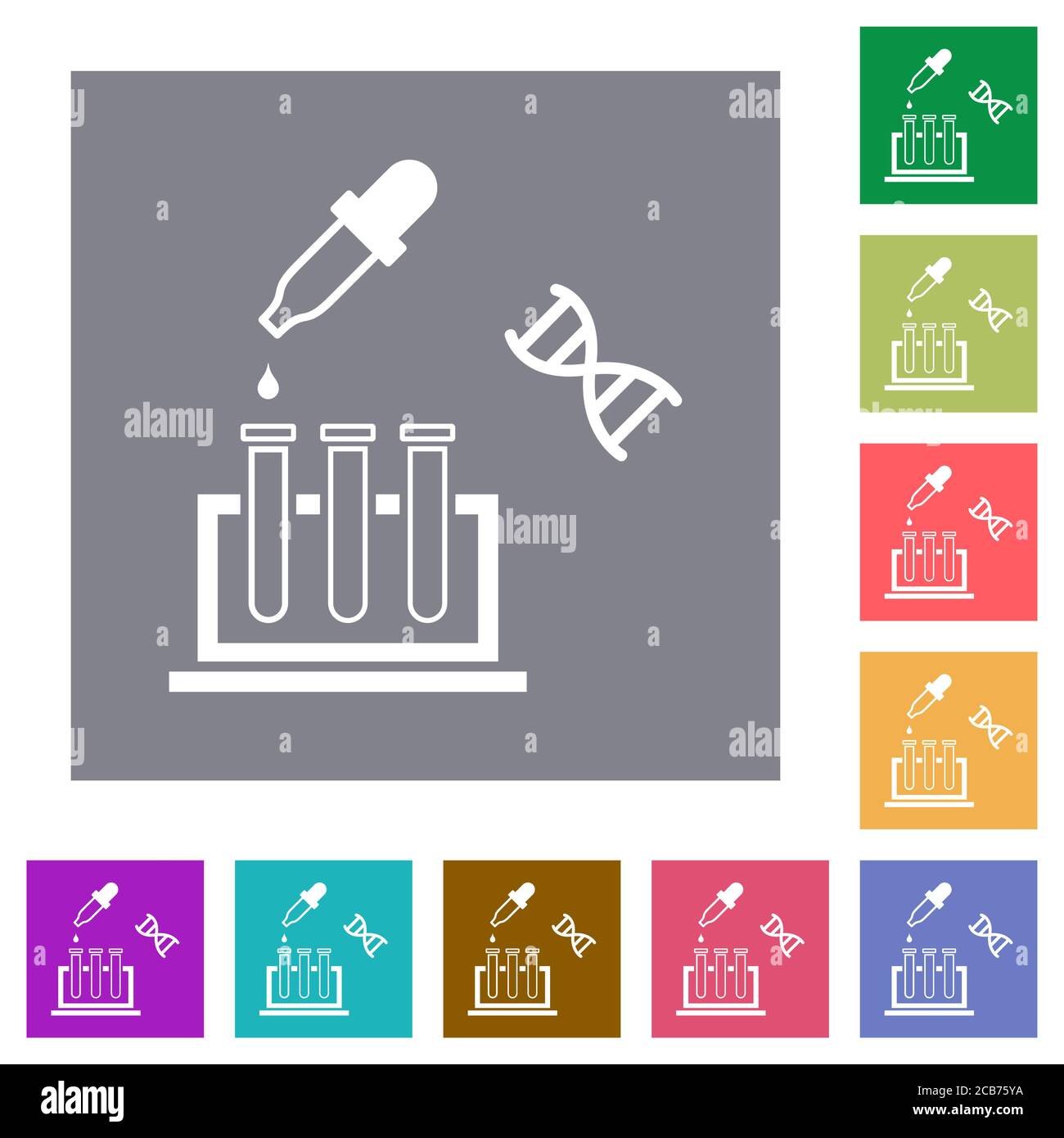 DNA experiment flat icons on simple color square backgrounds Stock ...