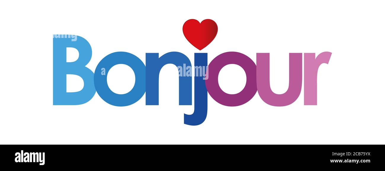 bonjour text and red heart Stock Photo - Alamy