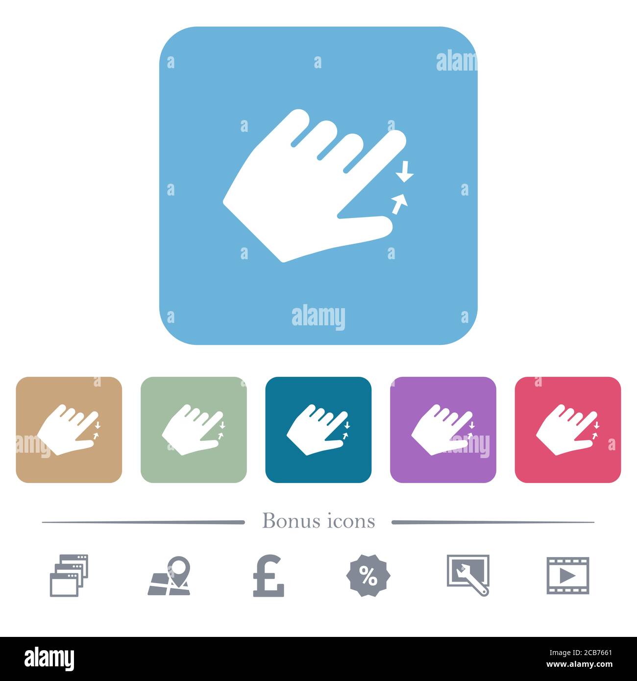 Left handed pinch close gesture white flat icons on color rounded ...