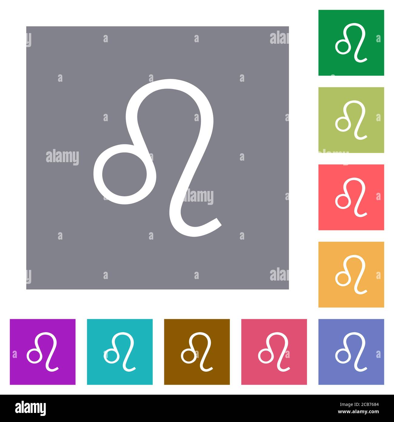 Leo zodiac symbol flat icons on simple color square backgrounds Stock ...