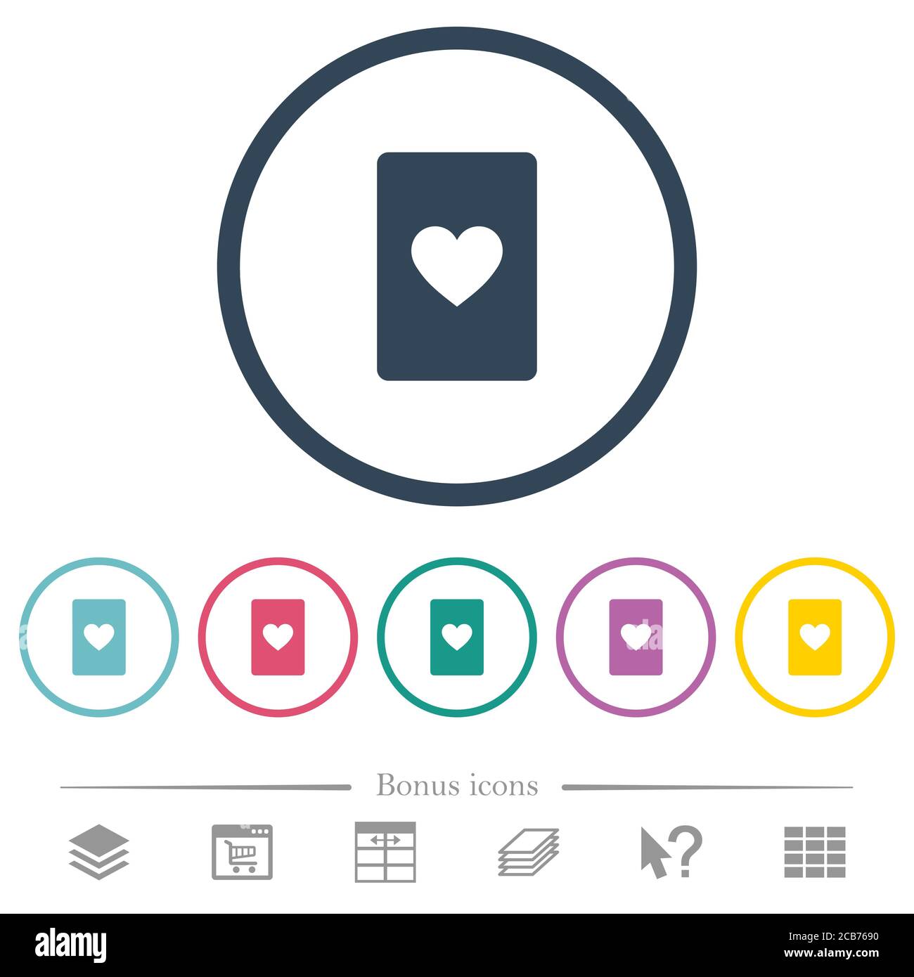 Heart card symbol flat color icons in round outlines. 6 bonus icons ...