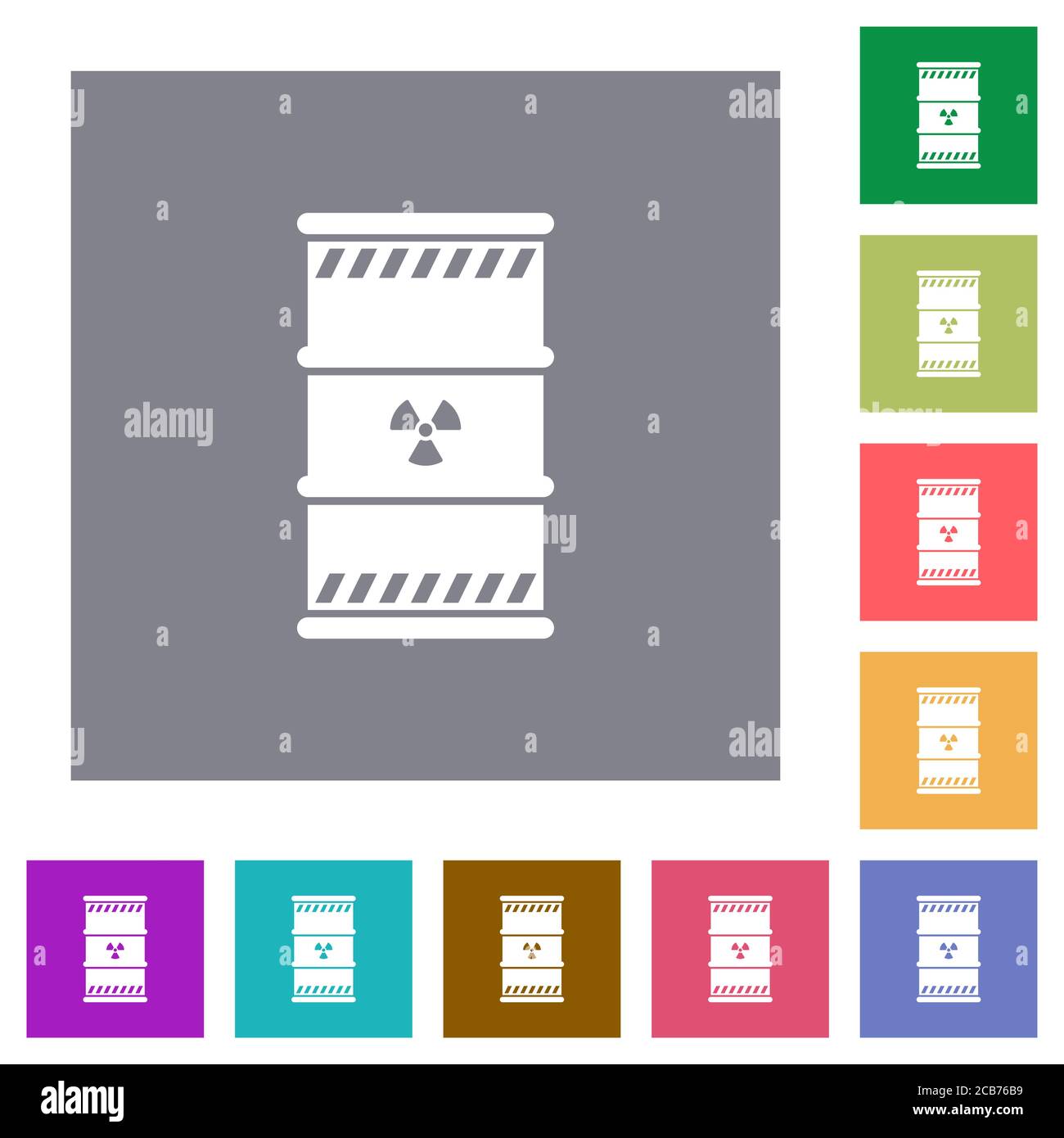 Radioactive waste flat icons on simple color square backgrounds Stock ...