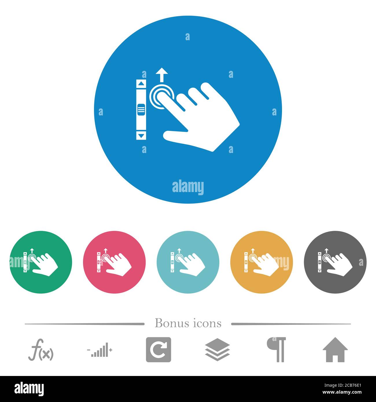 Right handed scroll up gesture flat white icons on round color ...