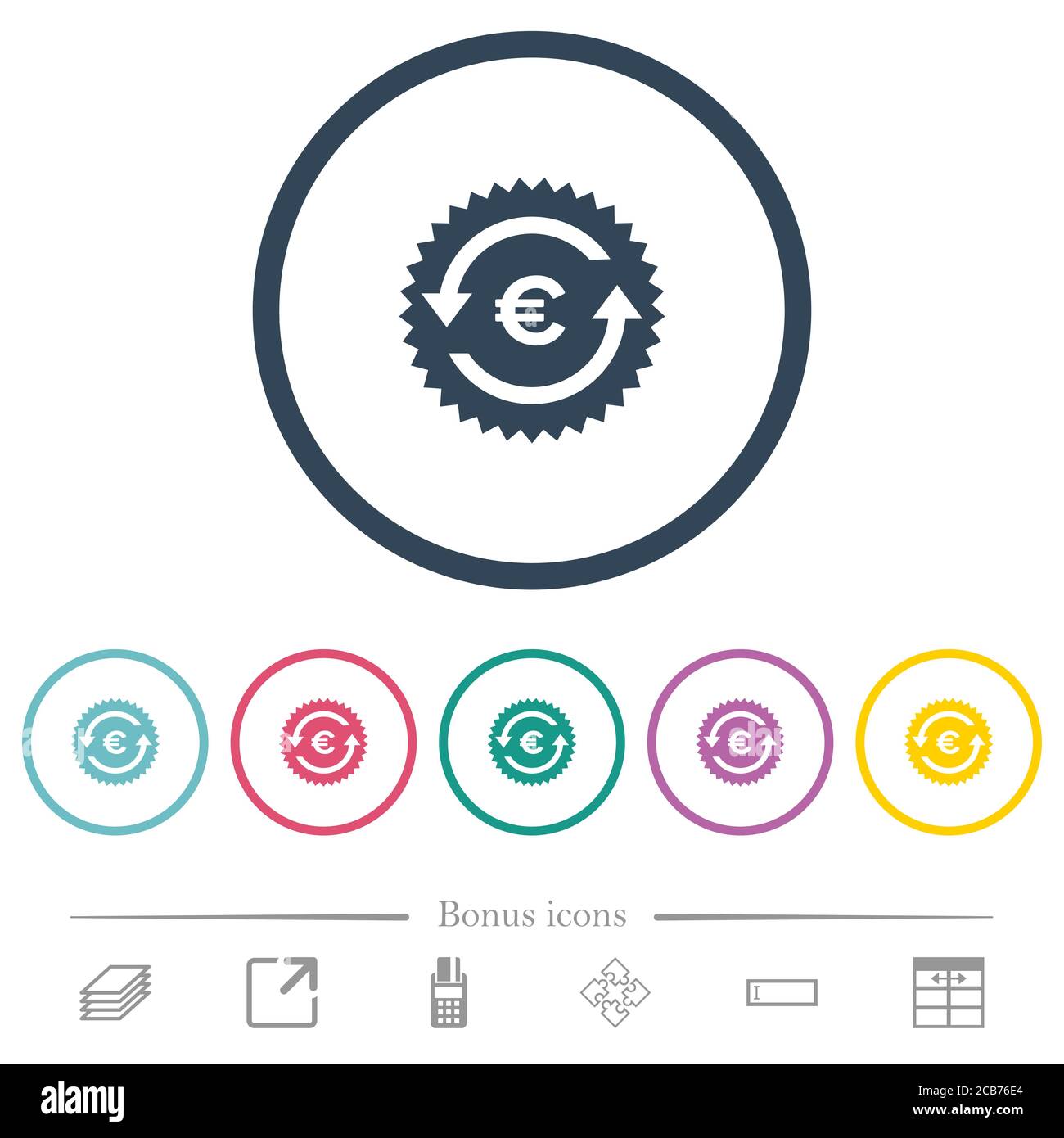 Euro pay back guarantee sticker flat color icons in round outlines. 6 ...