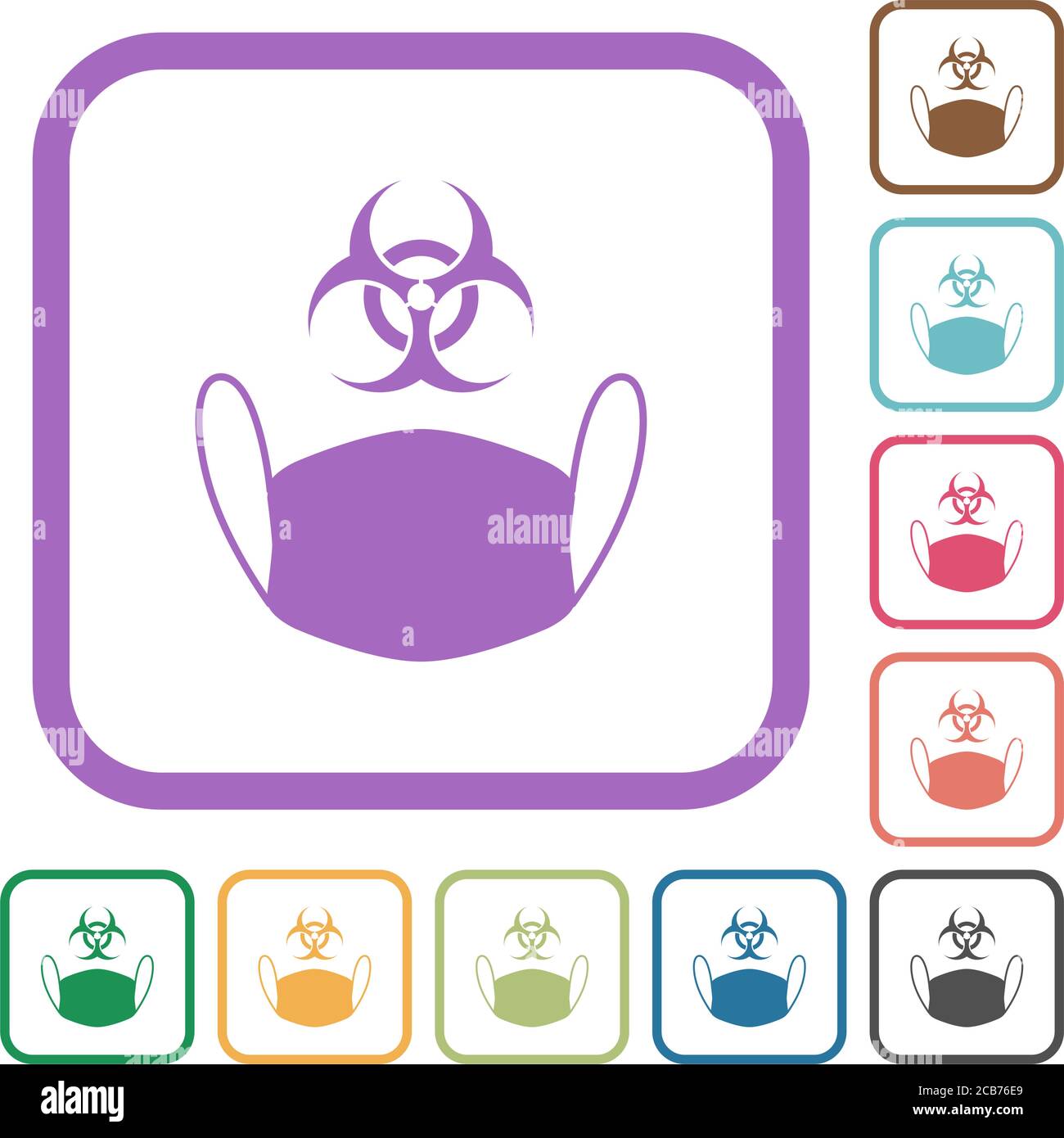Face mask and biohazard symbol simple icons in color rounded square ...