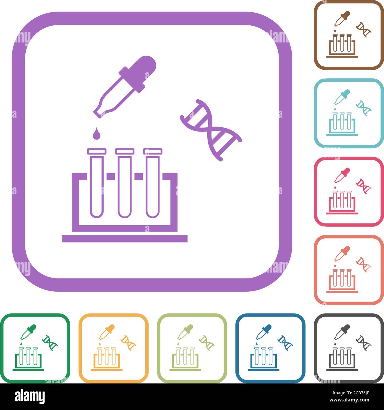 DNA experiment simple icons in color rounded square frames on white ...