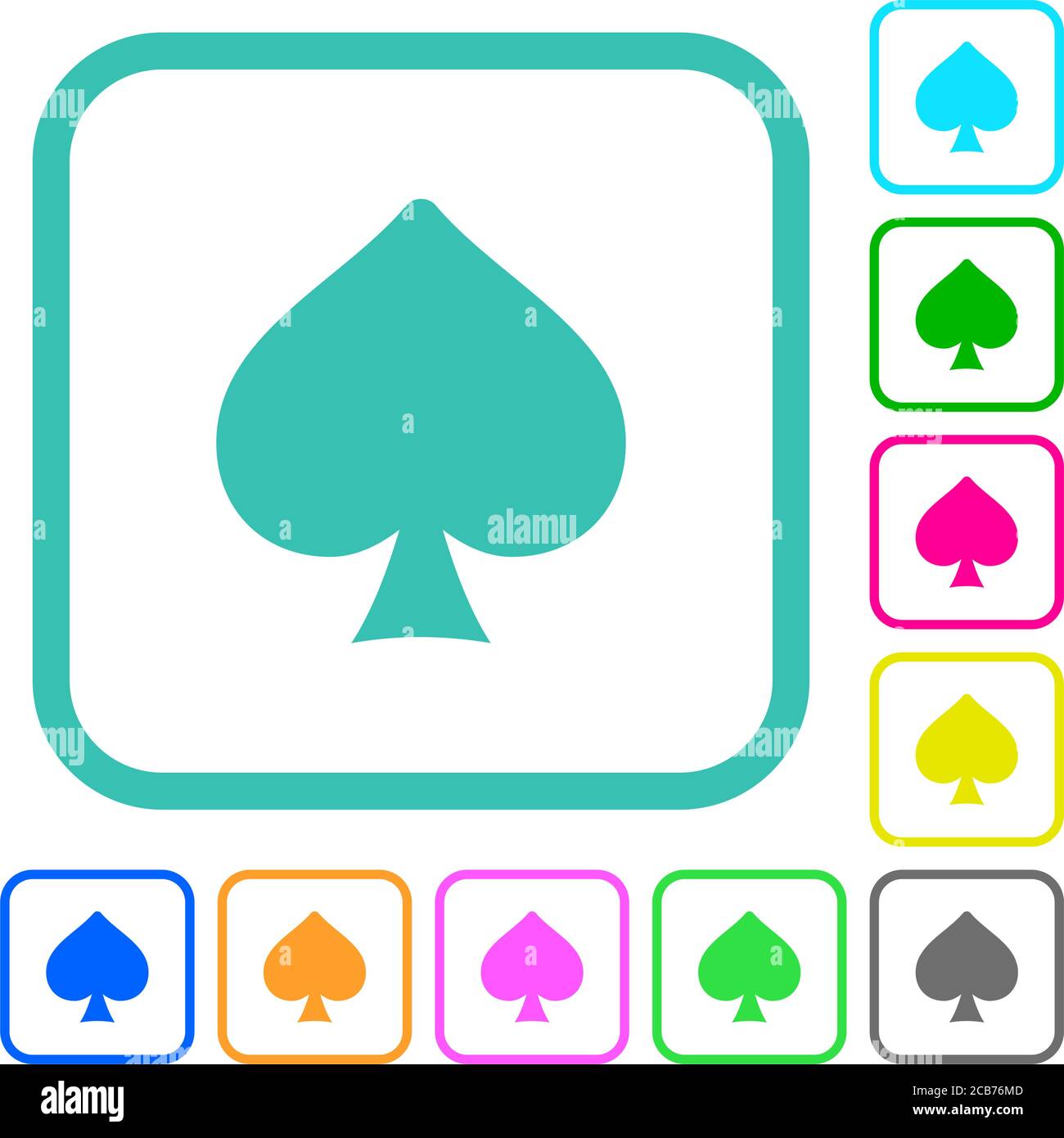 Spades card symbol vivid colored flat icons in curved borders on white ...