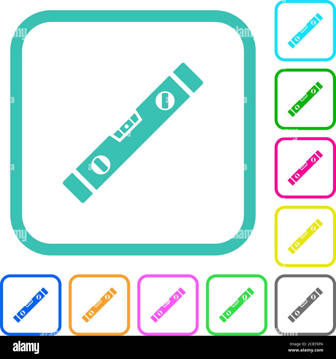 Spirit level vivid colored flat icons in curved borders on white ...