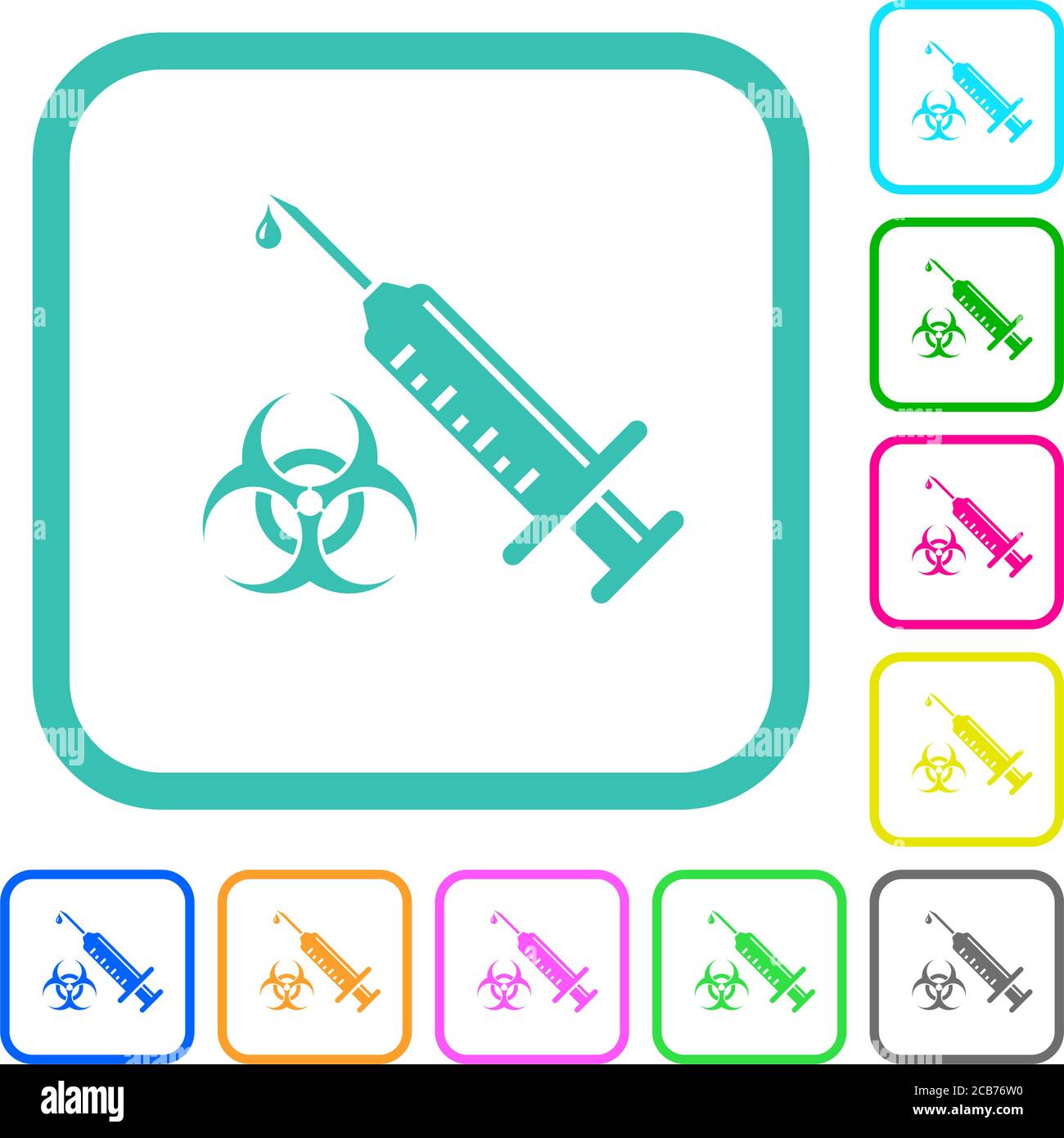 Antiviral injection vivid colored flat icons in curved borders on white ...