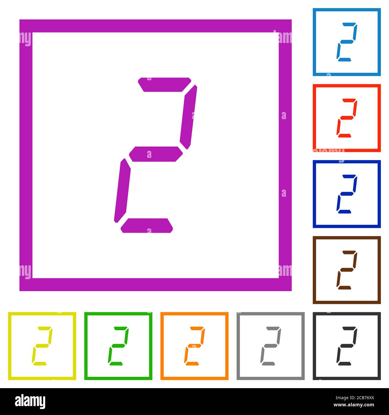 digital number two of seven segment type flat color icons in square ...