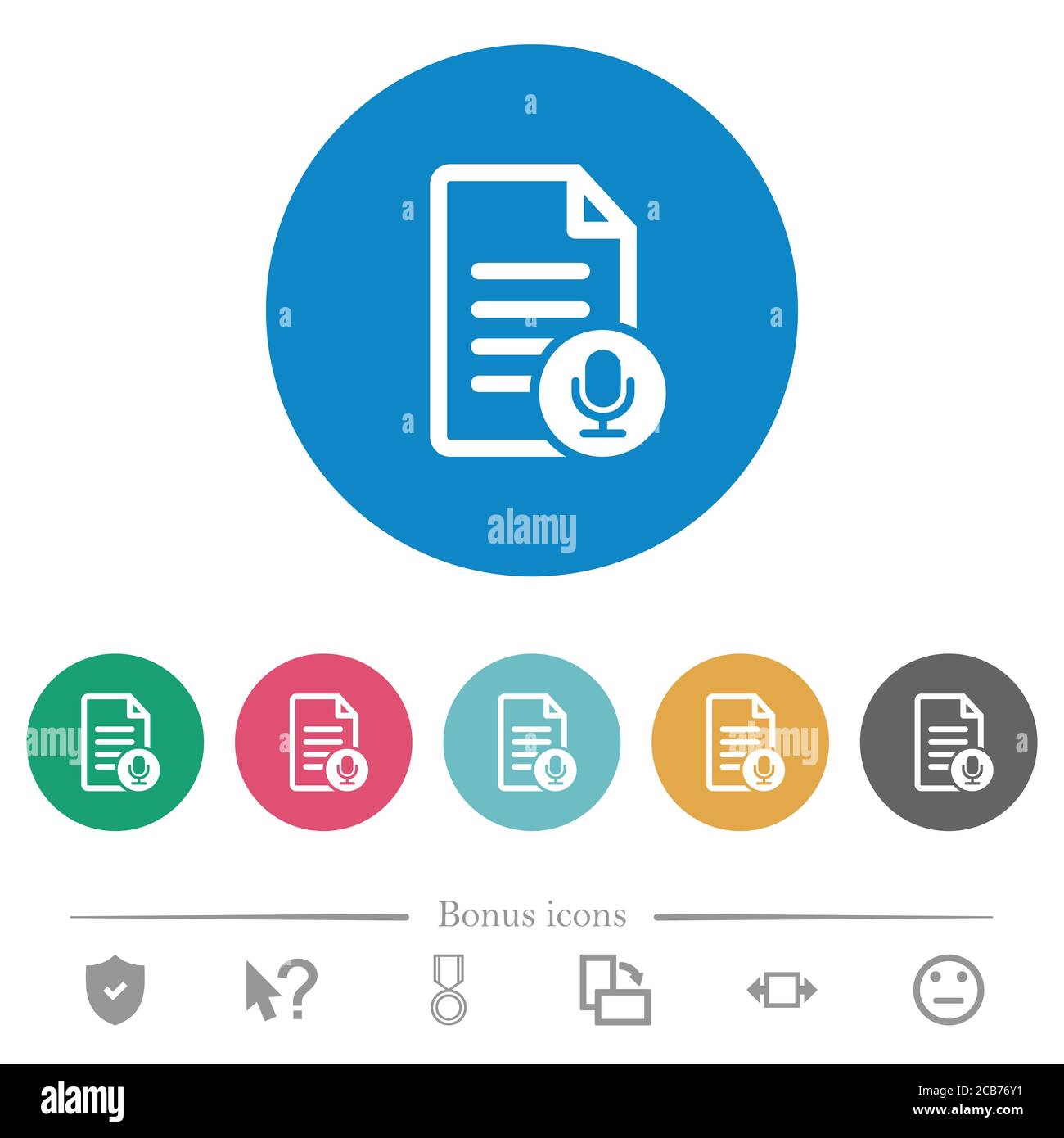Voice document flat white icons on round color backgrounds. 6 bonus ...