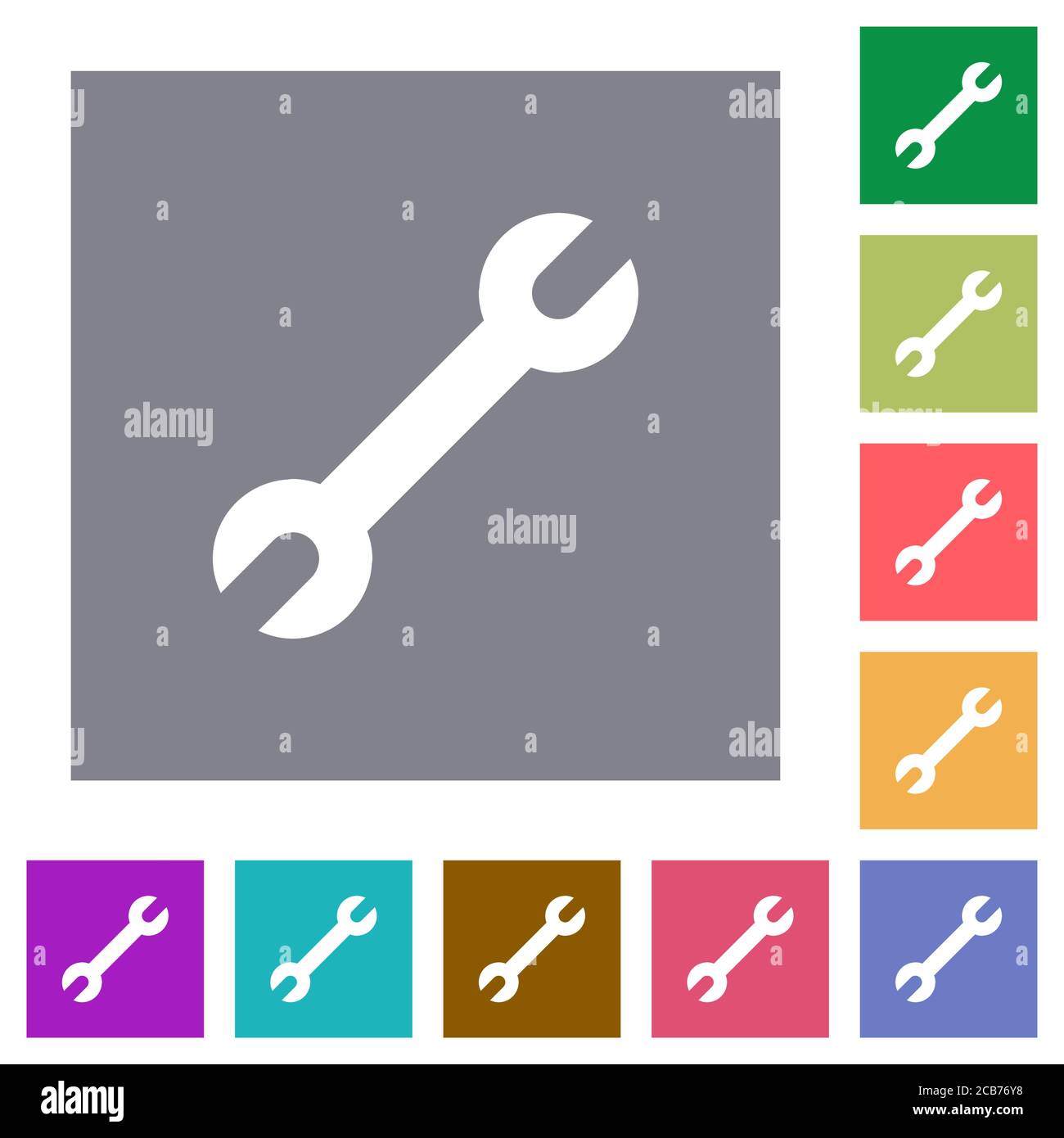 Single wrench flat icons on simple color square backgrounds Stock ...