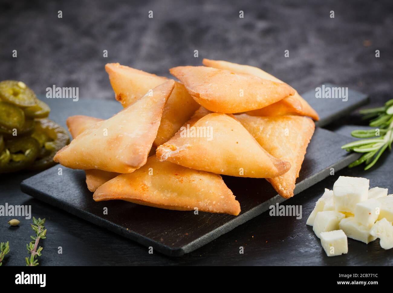 Homemade Samosas wiith Chutneys Diwali snacks, selective focus ...