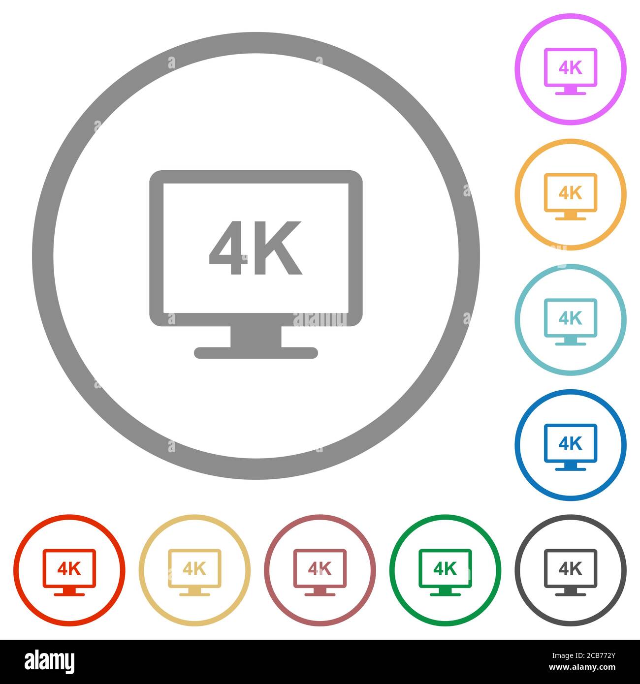 4K display flat color icons in round outlines on white background Stock ...