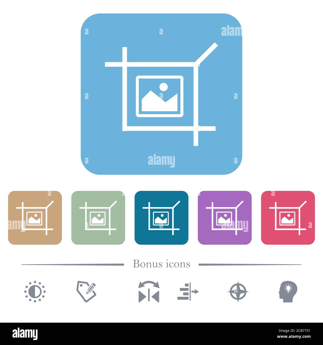 Crop picture white flat icons on color rounded square backgrounds. 6 ...