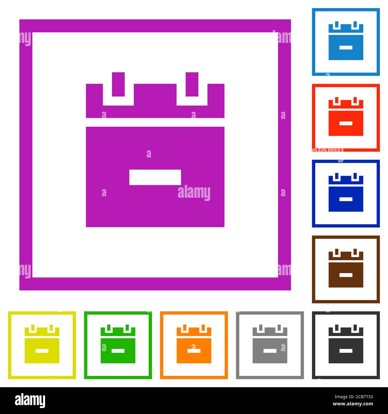 Remove schedule item flat color icons in square frames on white ...