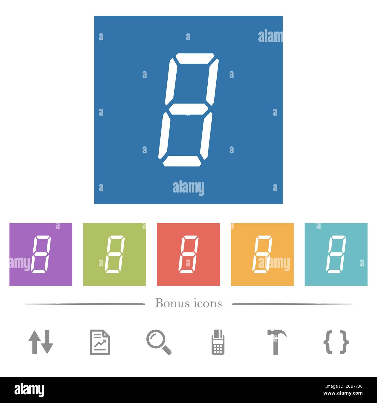 digital number eight of seven segment type flat white icons in square ...