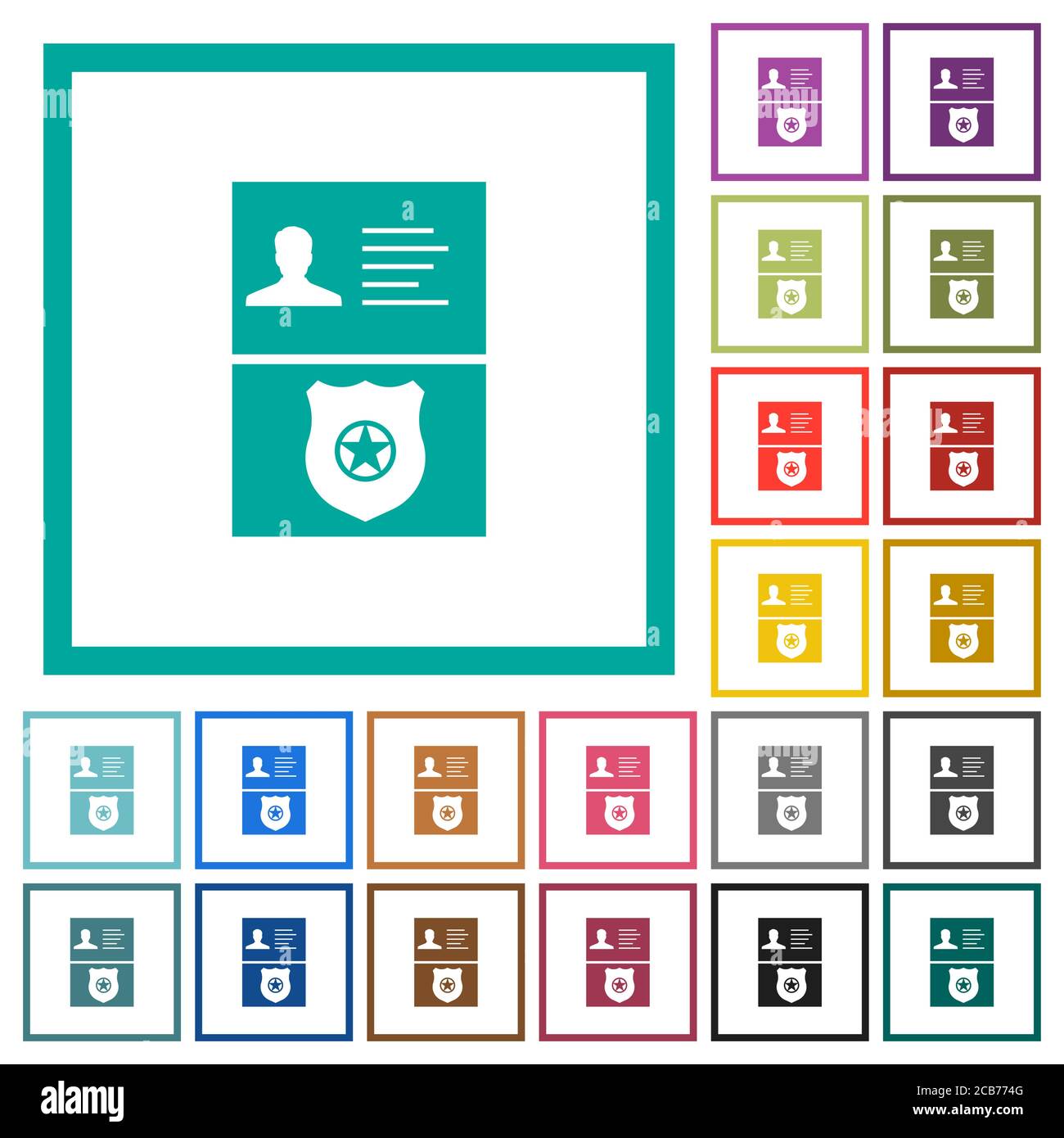 Police id and badge flat color icons with quadrant frames on white ...
