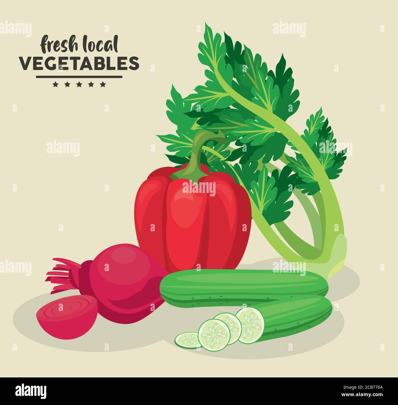 fresh local vegetables lettering in beige background vector ...
