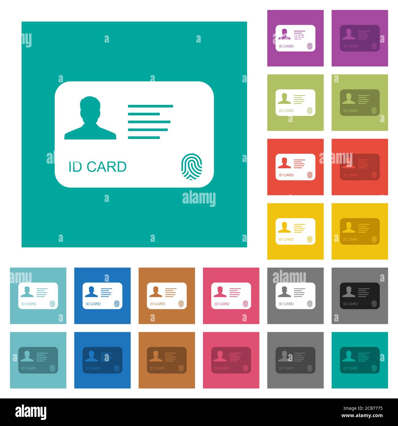 ID card with fingerprint multi colored flat icons on plain square ...